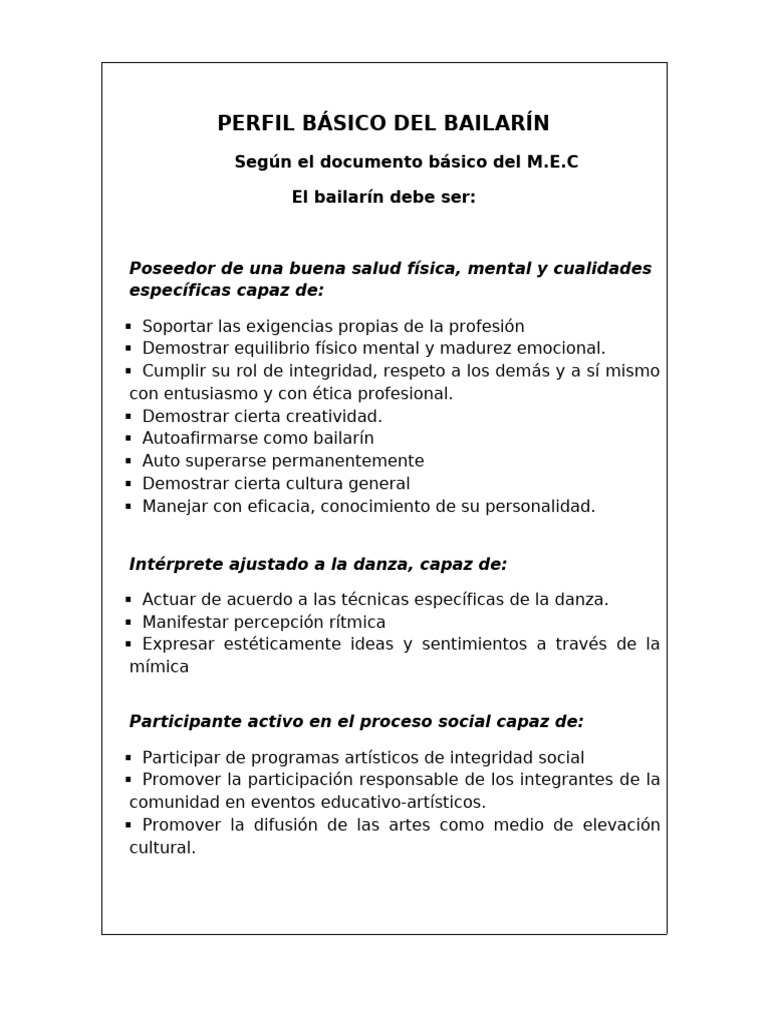 Características del bailarín profesional | PDF