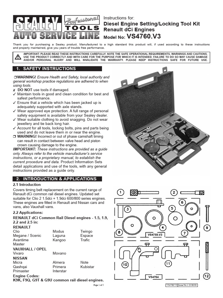 Renault dCi Diesel Engine Tool Kit Guide | PDF | Belt (Mechanical) | Screw