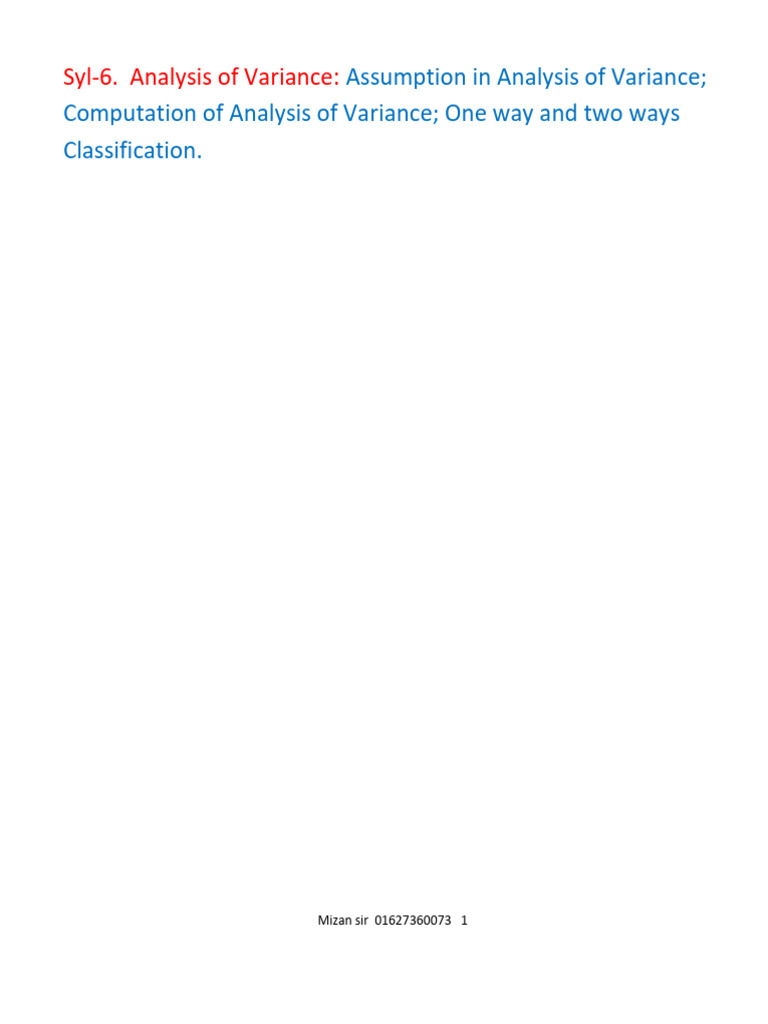 Syl-6. Analysis of Variance | PDF | Degrees Of Freedom (Statistics) | Statistical Significance