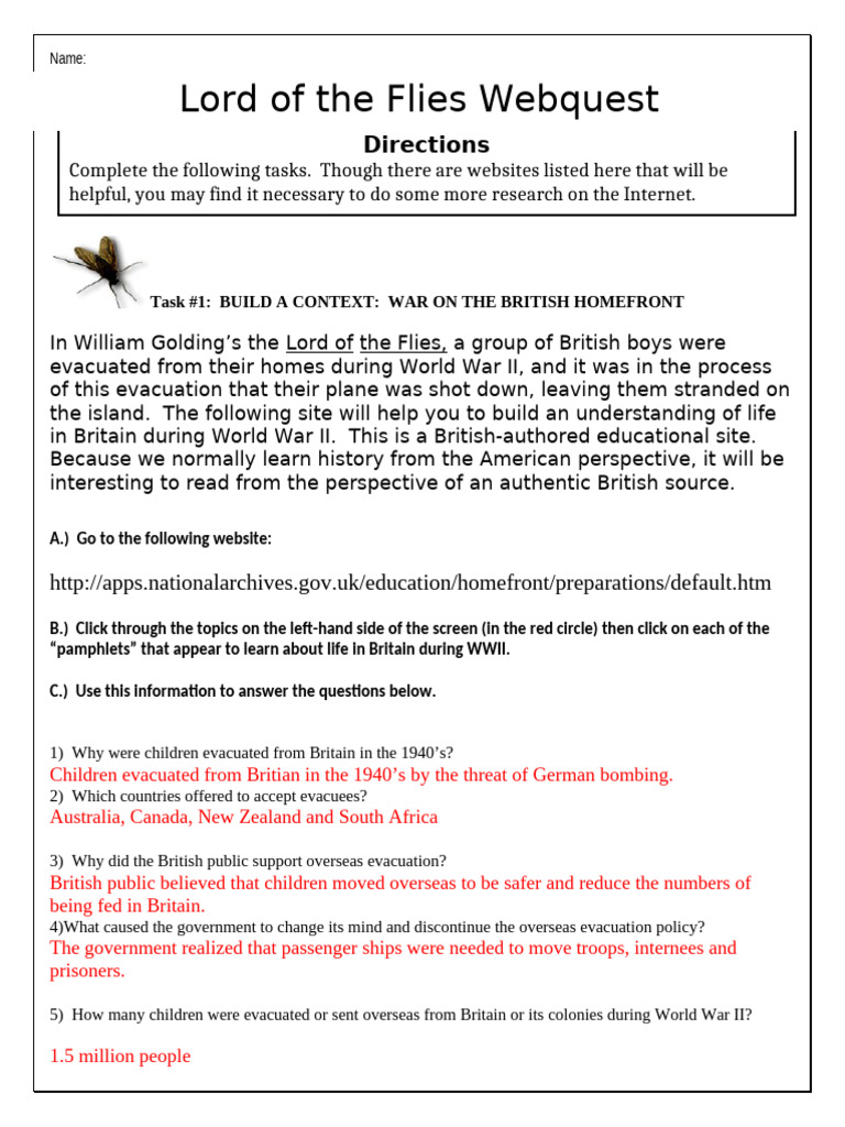 Lord of The Flies Webquest | PDF | World War II