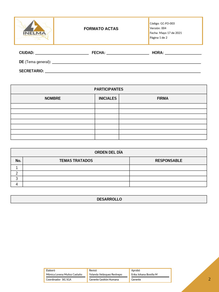 GC-FO-003 Formato de Actas v4 | PDF