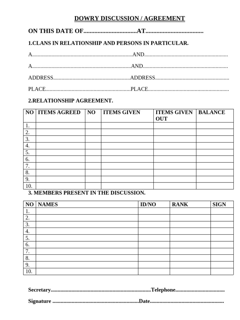 Dowry Agreement Discussion Template | PDF