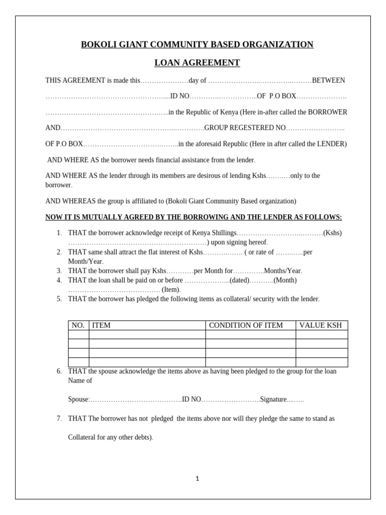Loan Agreement for CBO Members | PDF | Loans | Collateral (Finance)