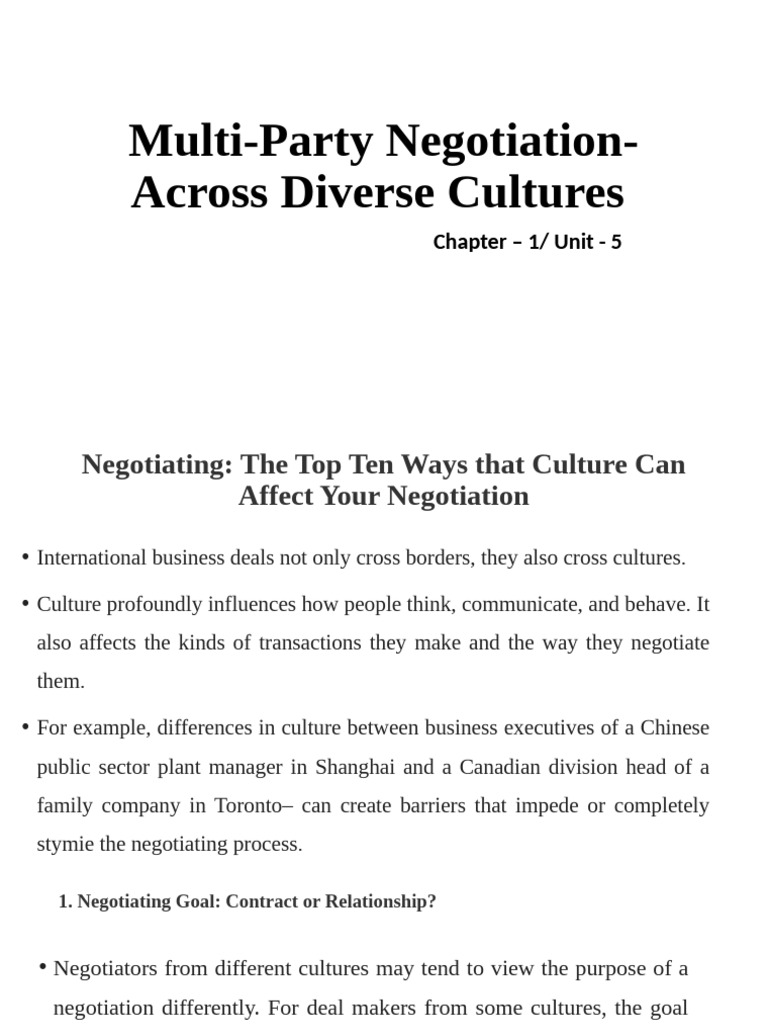 Chapter - 1 - UNIT-5-Multi-Party Negotiation - Across Diverse Cultures (Autosaved) | PDF ...