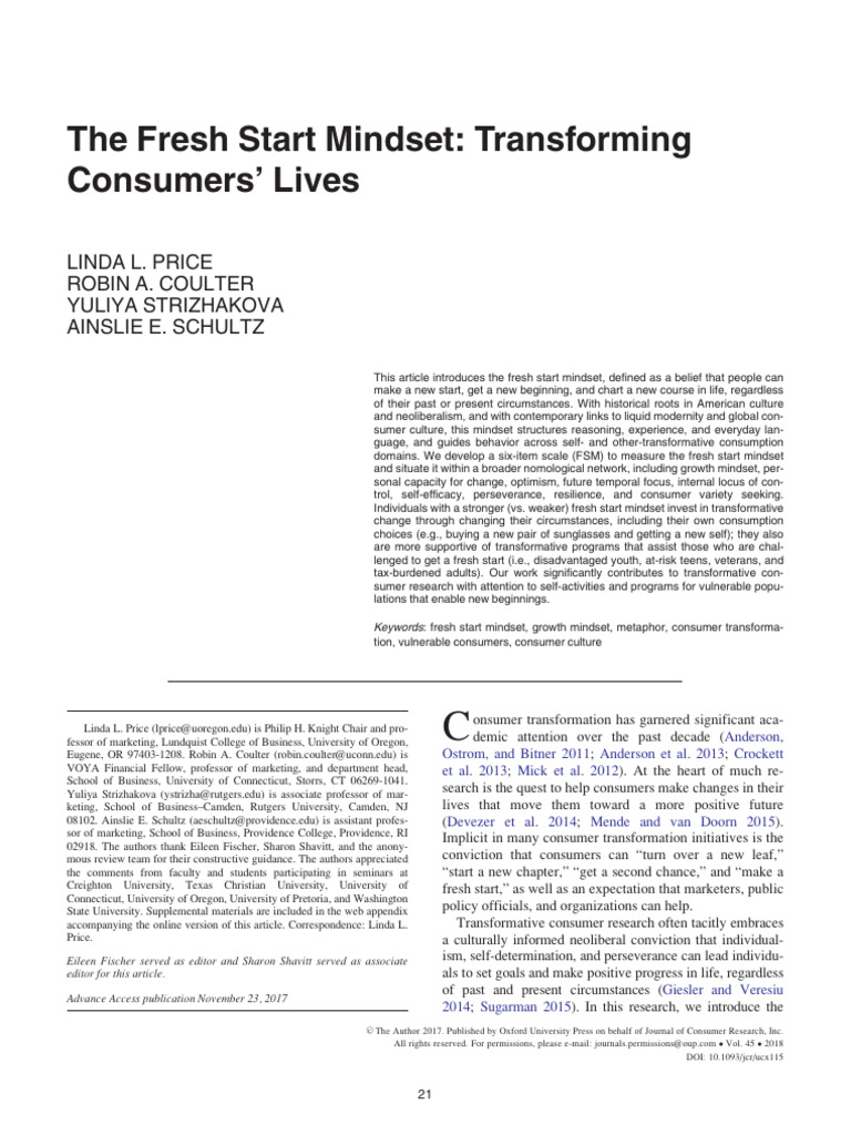 Fresh Start Mindset in Consumer Behavior | PDF | Mindset | Self Efficacy