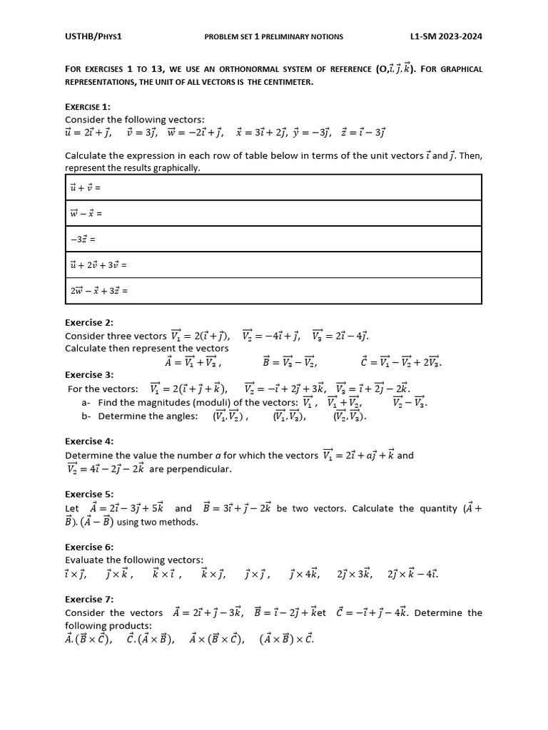 ProblemSet1 PreliminaryNotions SM 2023 1 | PDF | Gravity | Euclidean Vector