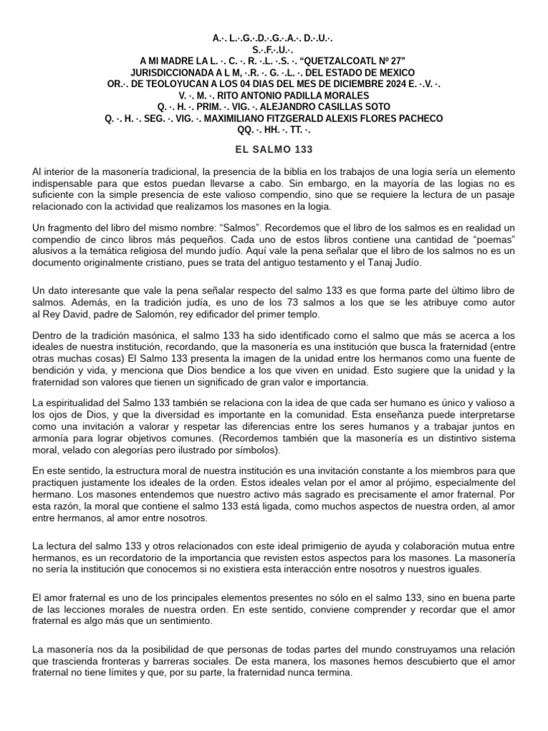 Salmo 133 | PDF | Amor | Masonería