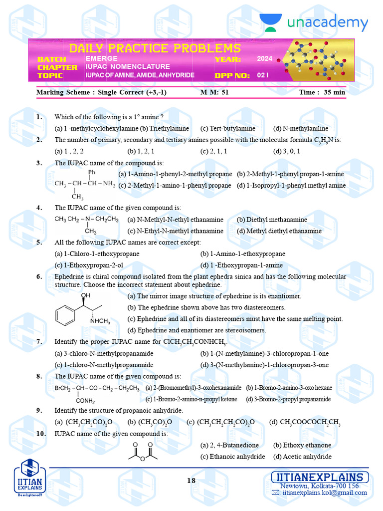 11 DPP 02i Iupac of Amine Amide Anhydride Emerge | PDF | Amide | Chemistry