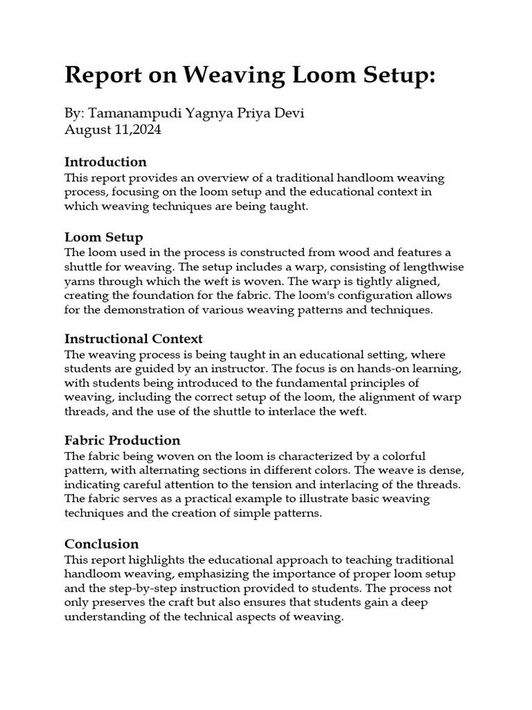 Weaving Loom Setup Report | PDF