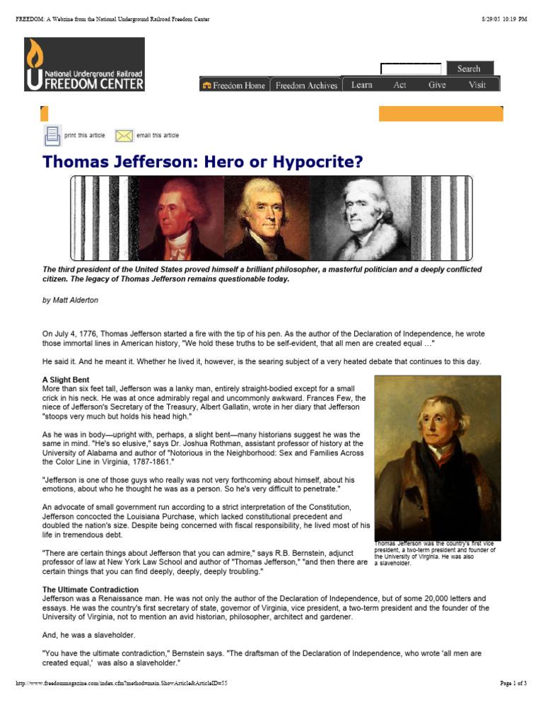 Freedom - Jefferson | PDF | Thomas Jefferson | Slavery In The United States