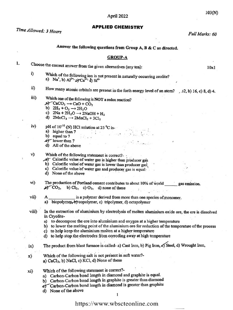 Diploma 1 Sem Applied Chemistry 103 N Apr 2022 | PDF