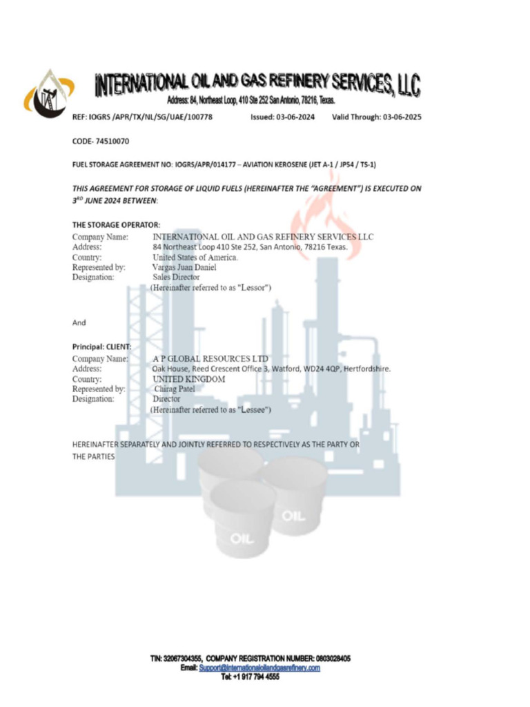 TSA - Jet Fuel A1 - Houston 2 Million BBL X 10 X 12 - Edited TSA | PDF ...