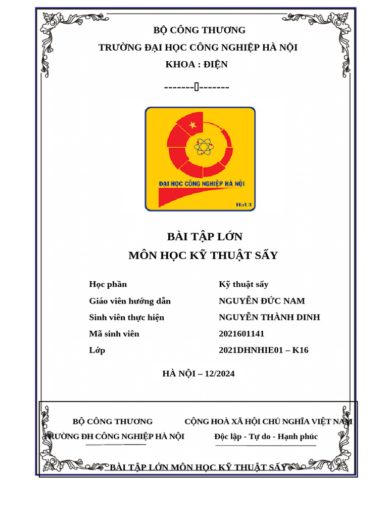 BTL Kỹ Thuật Sấy(Nguyễn Thành Dinh) | PDF