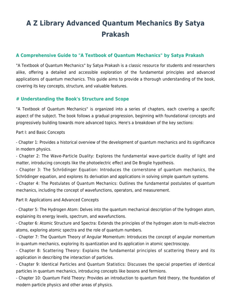 A Z Library Advanced Quantum Mechanics by Satya Prakash | PDF | Physics ...