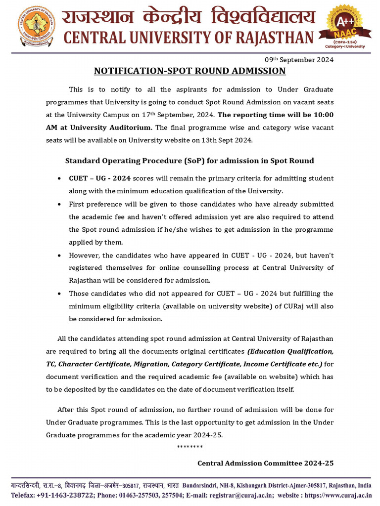 Notification - Ug Spot Round Admission | PDF