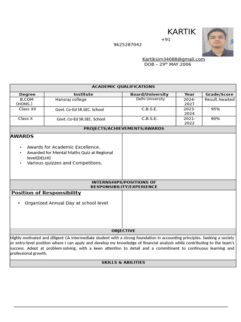 KARTIK RESUME | PDF | Cognition