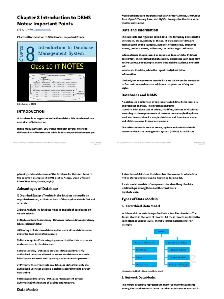 Chapter 8 Introduction To DBMS Notes - Important Points - CS-IP ...