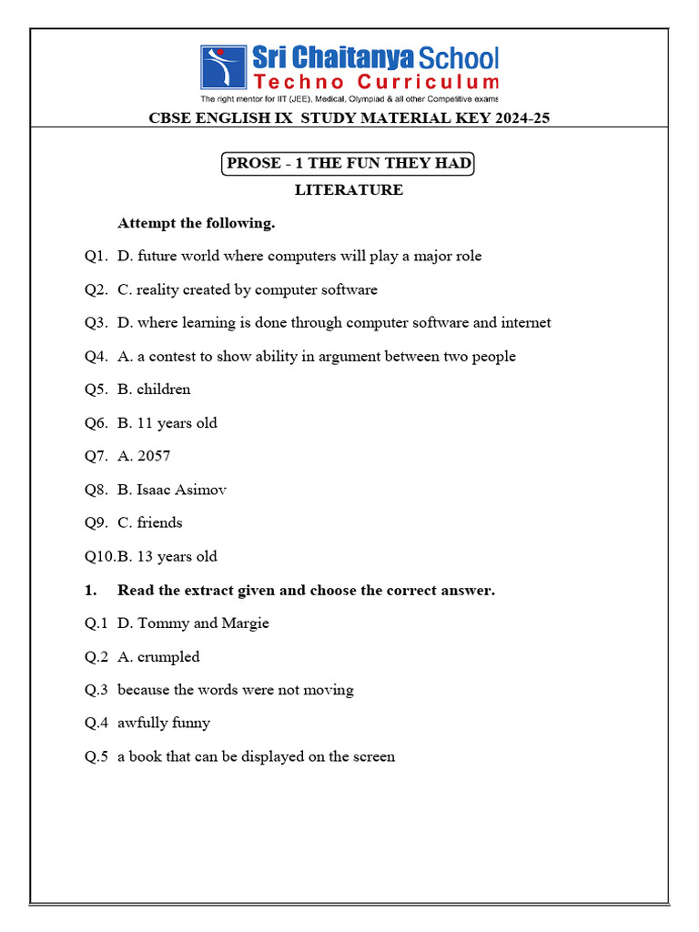 CBSE English IX Study Material 2024-25 | PDF | Poetry | Non ...