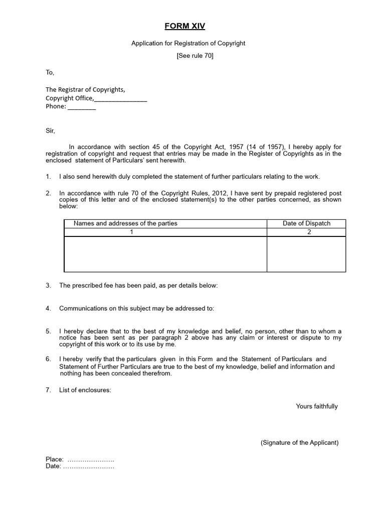 Copyright Registration Application Form | PDF | Trademark | Copyright