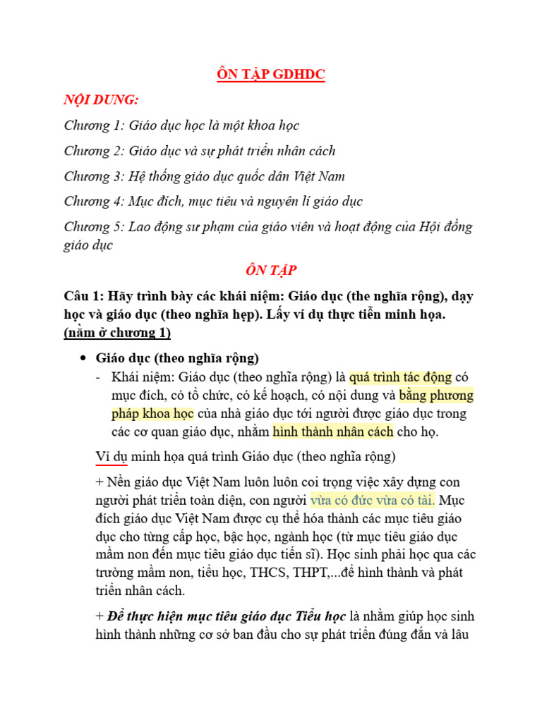 ÔN TẬP GDHDC | PDF