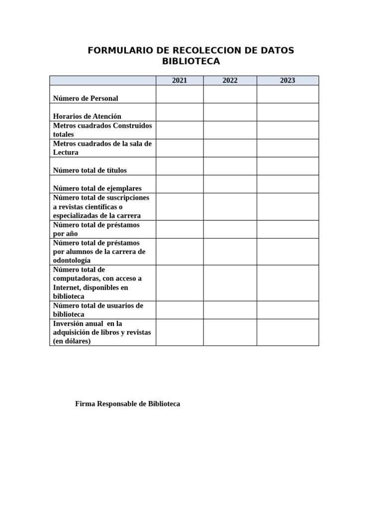 Formulario de Recoleccion de Datos | PDF