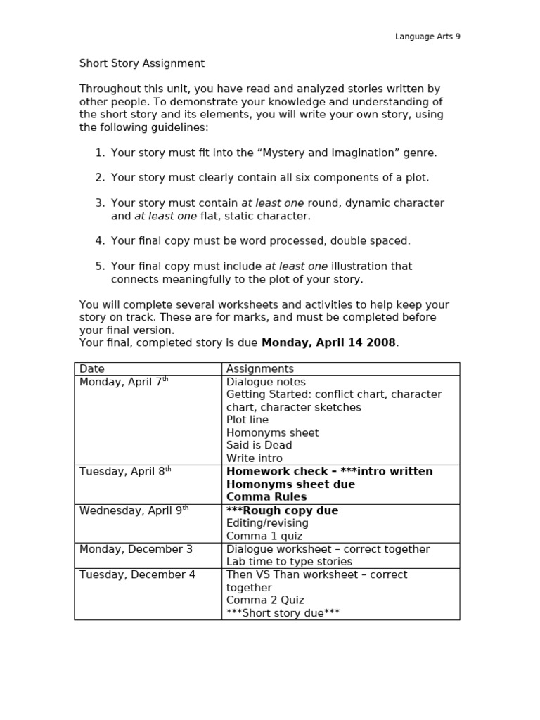 Short Story Assignment1 1 | PDF | Plot (Narrative) | Human Communication