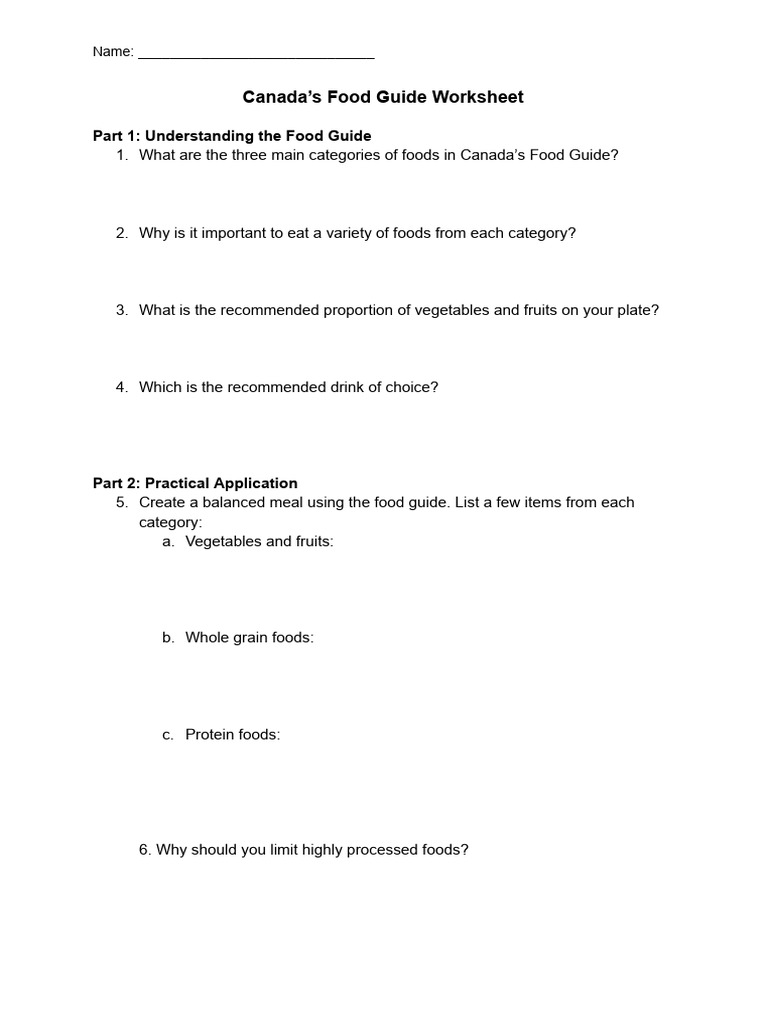 Canada’s Food Guide Worksheet | PDF