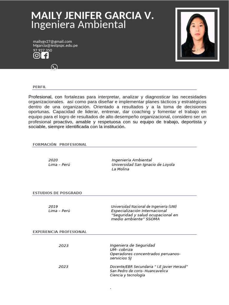 Hoja de Vida Maily Garcia 2024 | PDF | Ingeniería | Perú