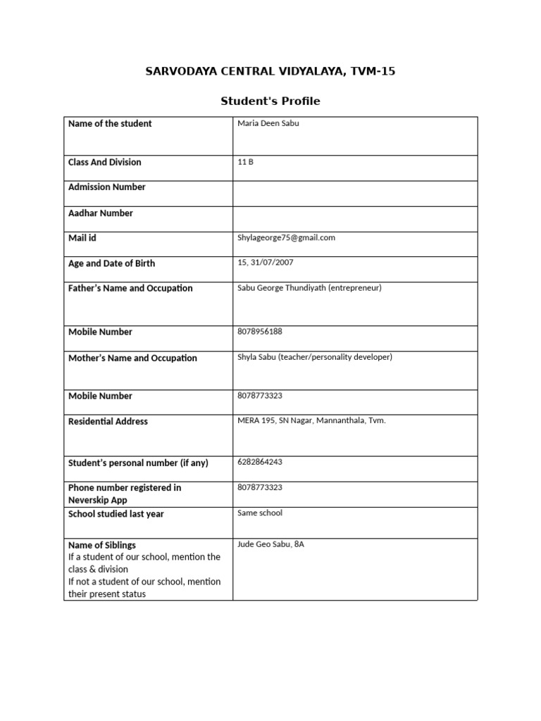Profile Format | PDF