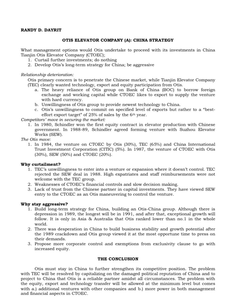 Otis Elevator Reaction | PDF