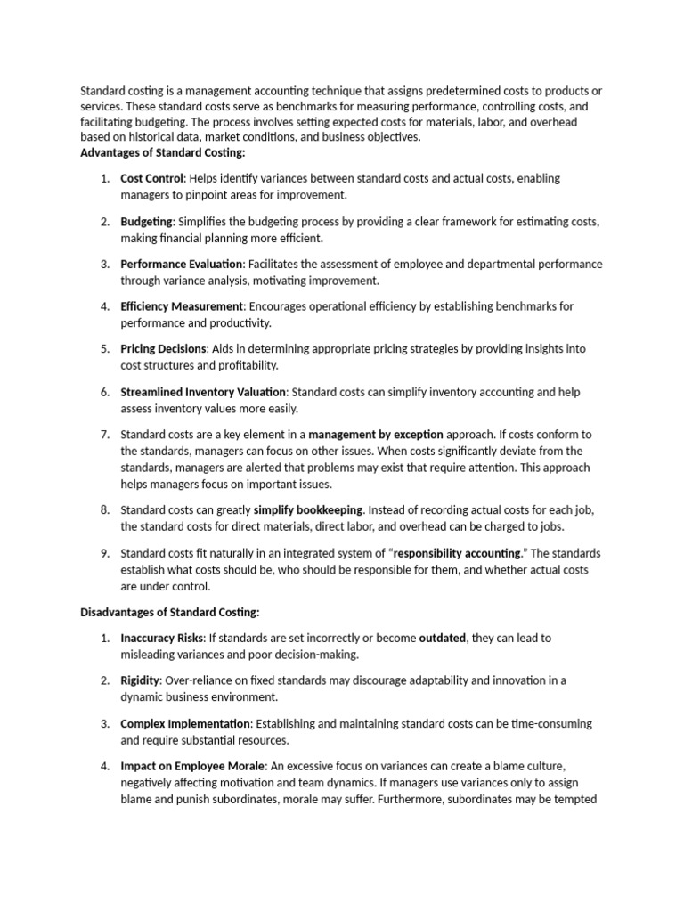Standard Costing - Adv and Disadv | PDF | Inventory | Business