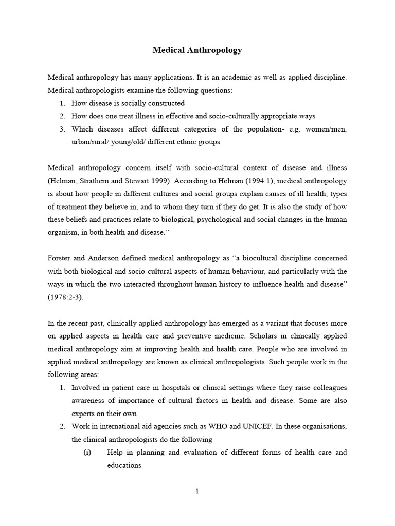 Medical Anthropology Note | PDF | Anthropology | Medical Anthropology