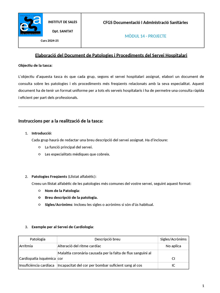 Patologies I Procediments - Servei - Curs - 24 - 25 - Fase 0 | PDF