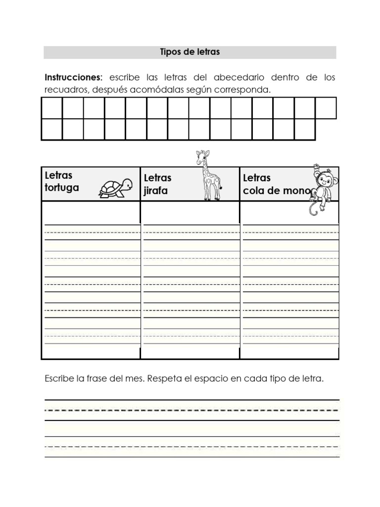 Letras Tortuga Mono y Jirafa | PDF