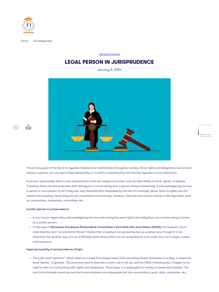 LEGAL PERSON IN JURISPRUDENCE - Jyoti Judiciary Coaching | PDF ...