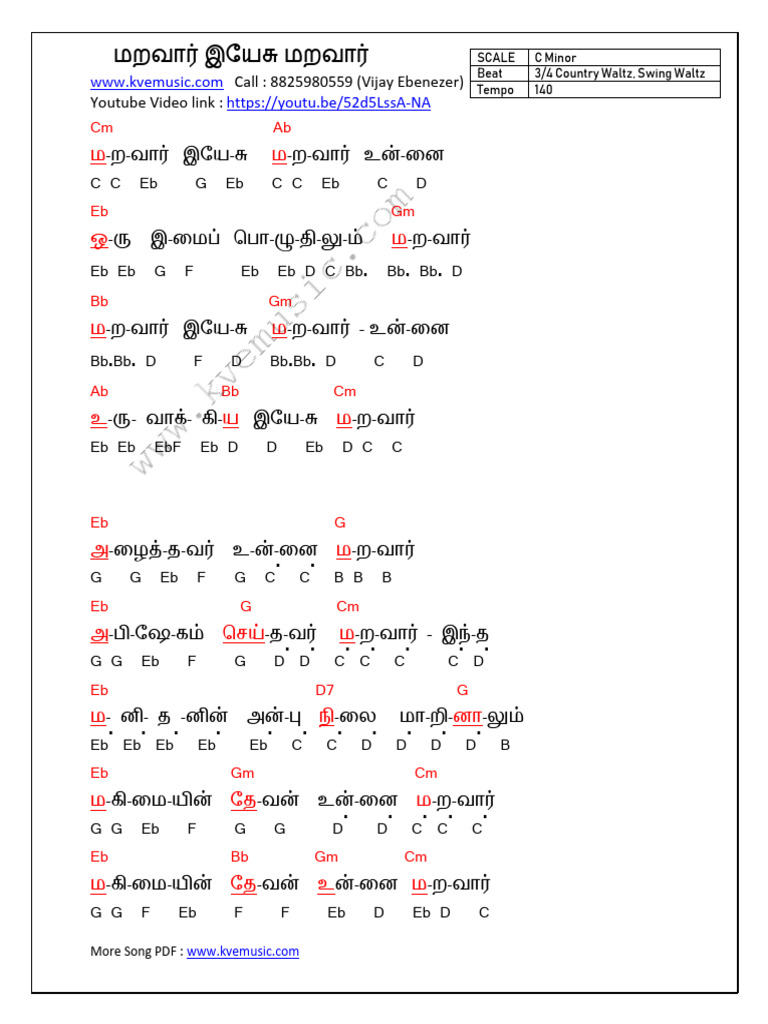 Maravar Yesu Maravar - Tamil Christian Song Keyboard Abcd Notes PDF-Kve ...