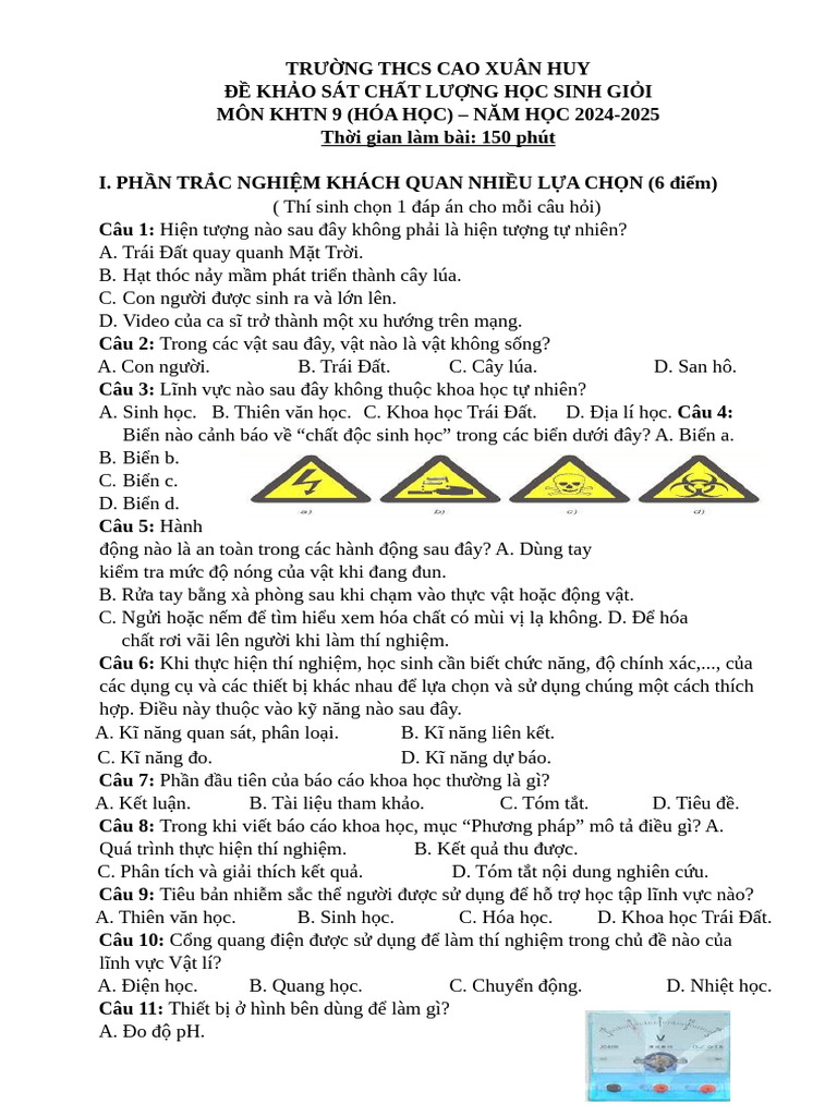 KSCL HSG KHTN 9 - Thcs CXH | PDF