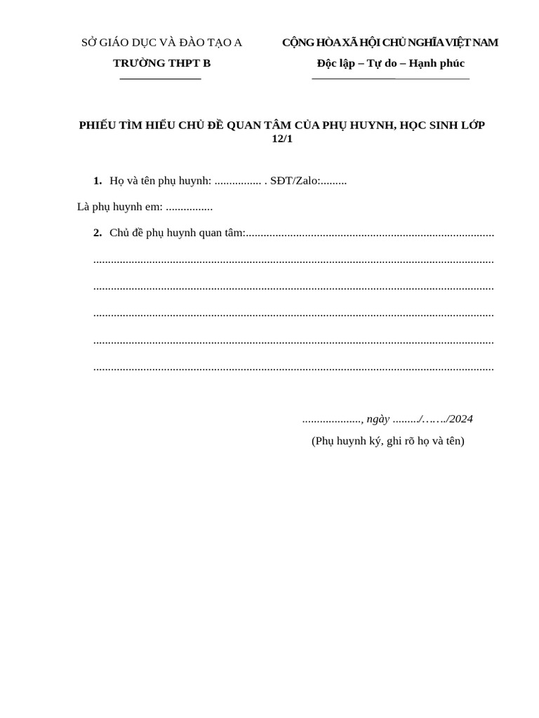 Phieu Cau Hoi Tu PHHS | PDF