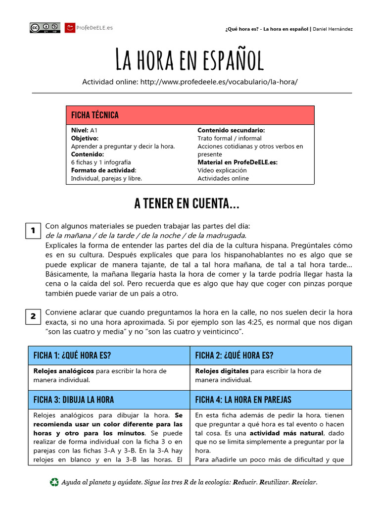 Aprende a Decir la Hora en Español | PDF
