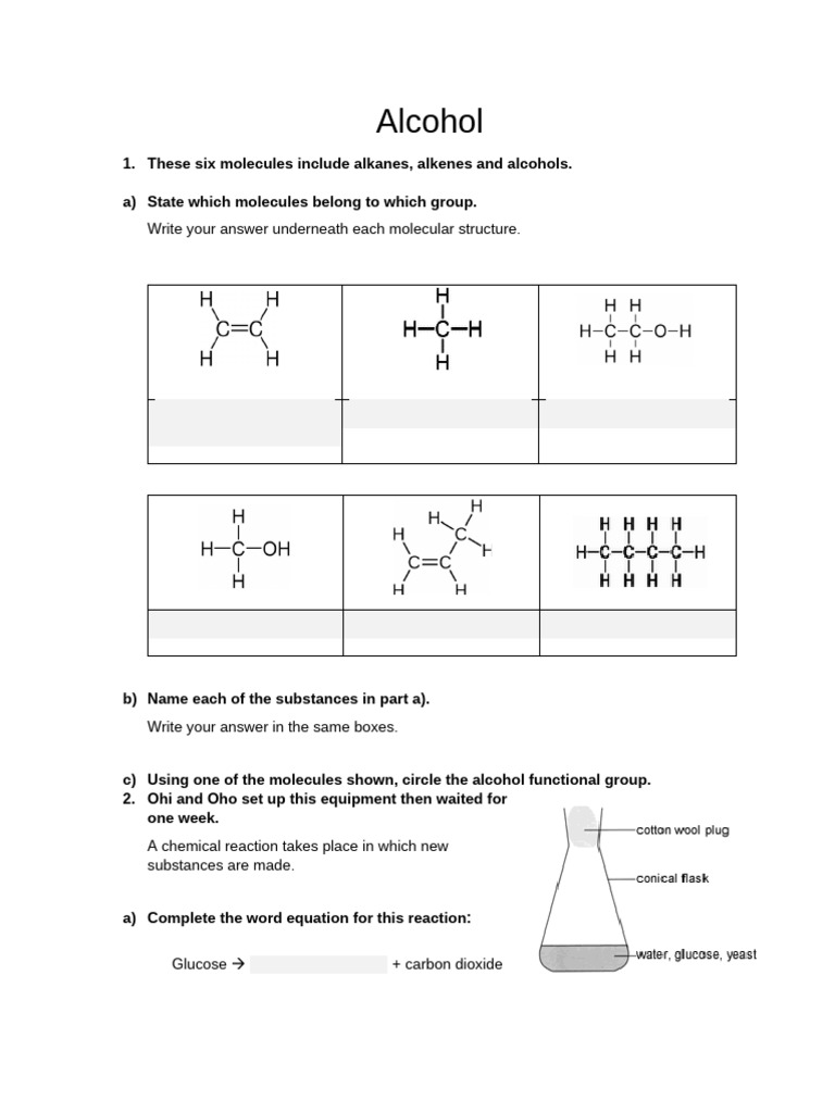 Alcohol Worksheet | PDF
