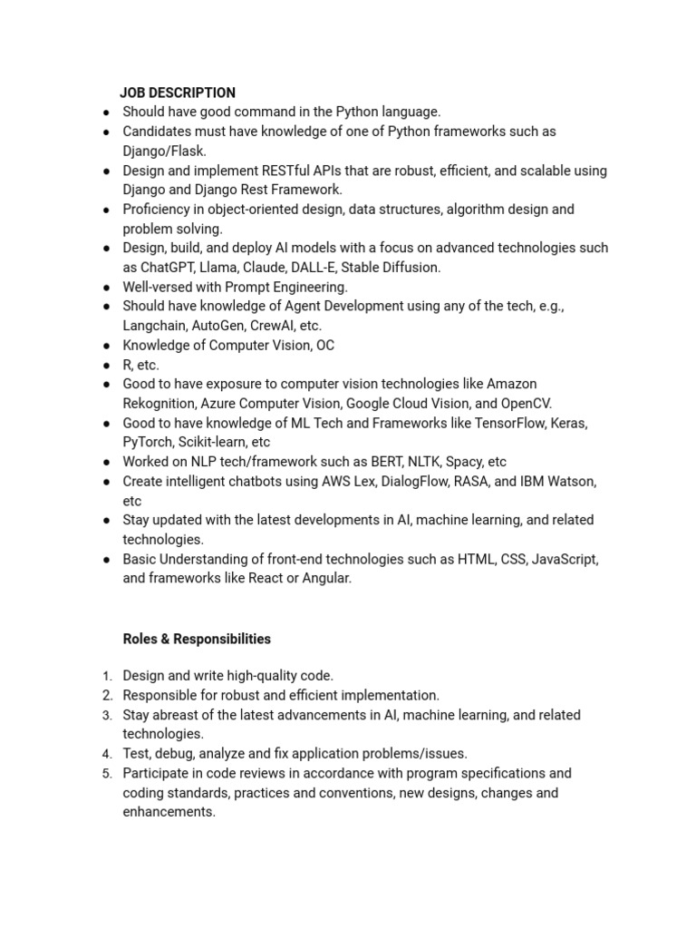 Updated JD for Python fresher (1) | PDF