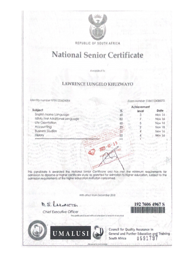 National Senior Certificate 2 | PDF