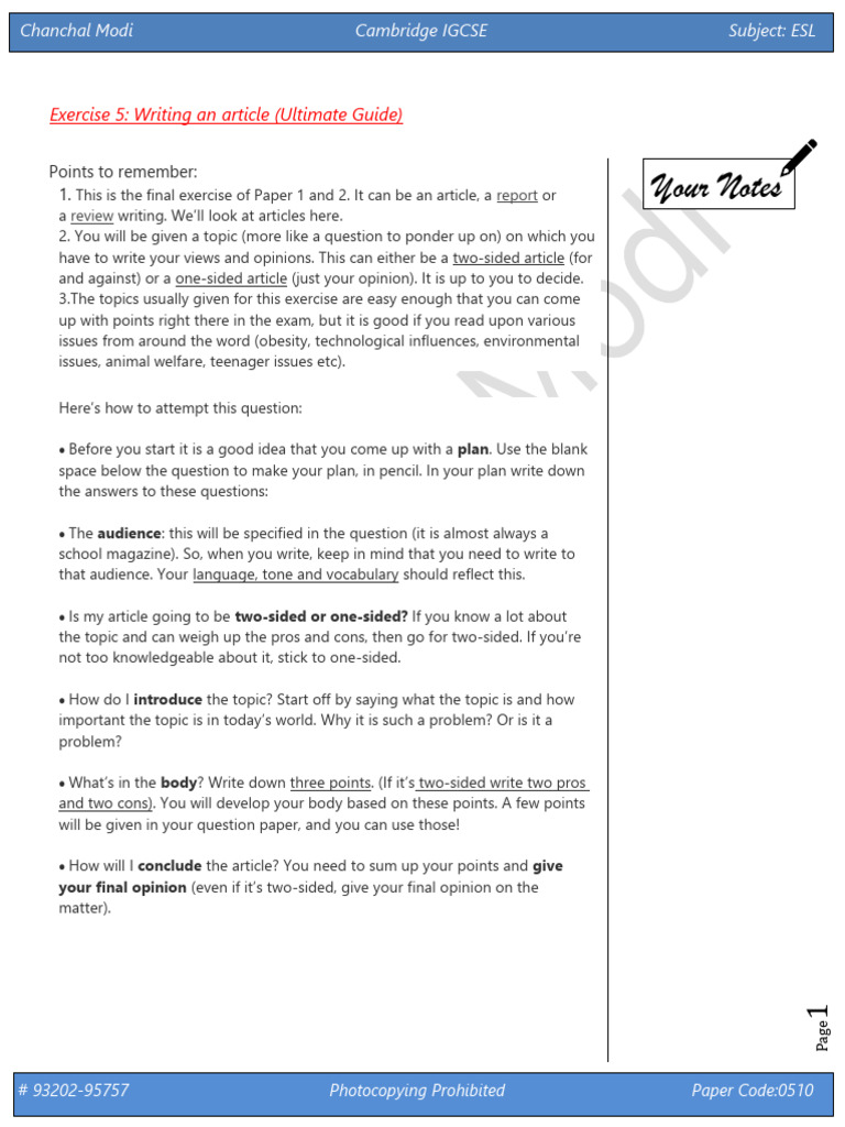 IGCSE ESL Article Writing Guide | PDF | Essays | Argument