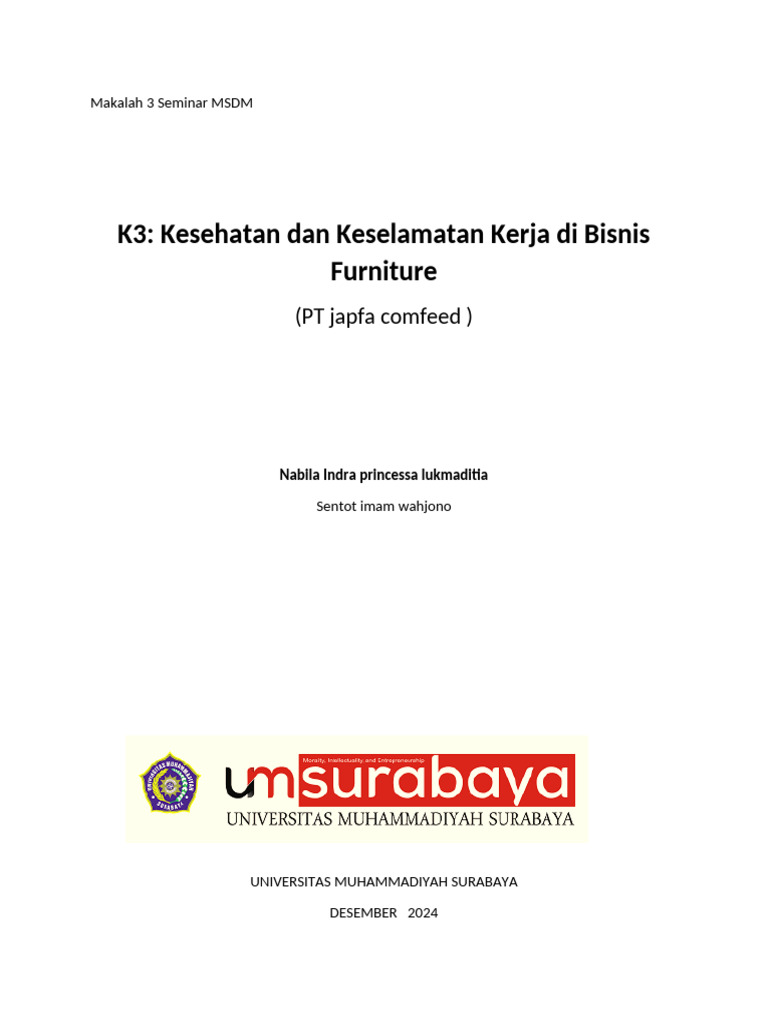 k3 Kesehatan Dan Keselamatan Kerja Di Bisnis Furniture PT Japfa Comfeed ...
