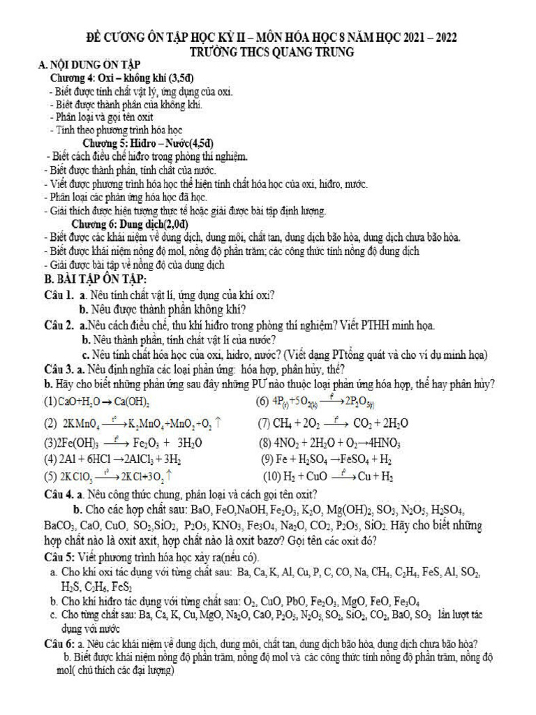 2022-HS -HÓA 8- ĐỀ CƯƠNG HKII | PDF
