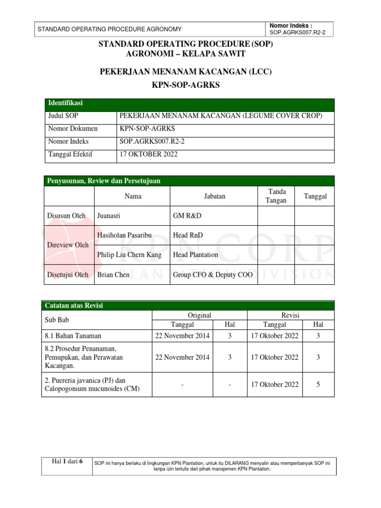 R1 - Draft SOP Penanaman Kacangan 2022 | PDF