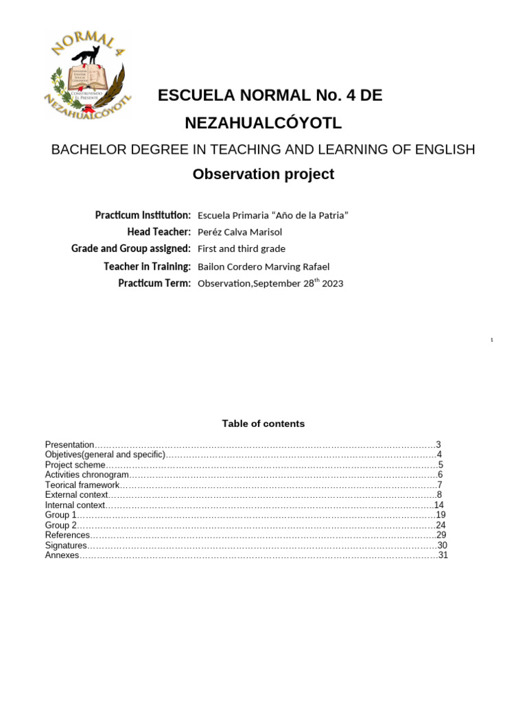 Observation project (1) | PDF | Learning | Schools