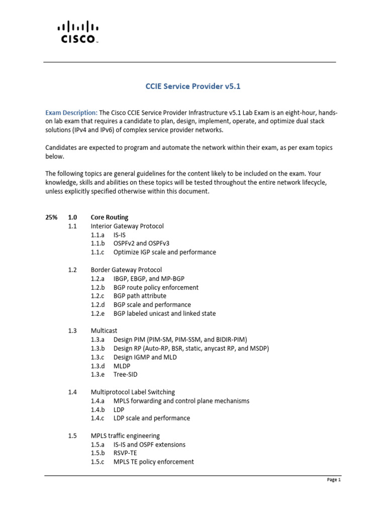 CCIE-Service-Provider-v5.1-Exam-Topics-v2_edited-kz | PDF | Networking | Multiprotocol Label ...