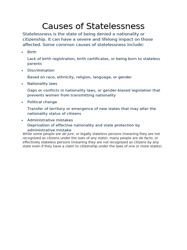 Causes of Statelessness | PDF