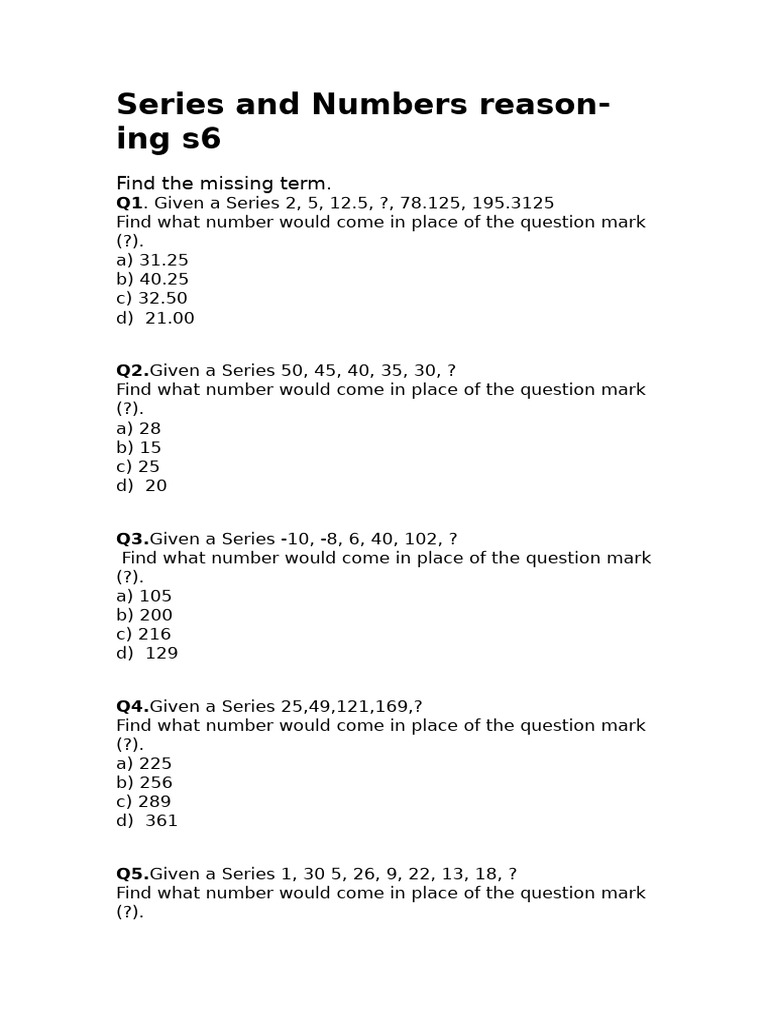 Series and Numbers reasoning s6 | PDF